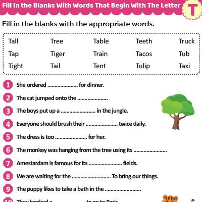 Complete The Sentences With Words That Start With "T"