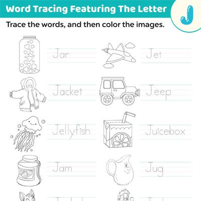 Trace The Words With The Letter "J" Worksheet