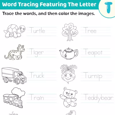 Trace The Words With The Letter "T"