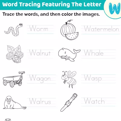 Trace The Words With The Letter "W"