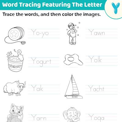 Trace The Words With The Letter "Y"