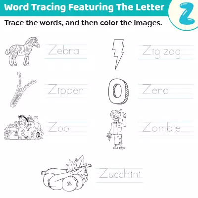 Trace The Words With The Letter "Z"