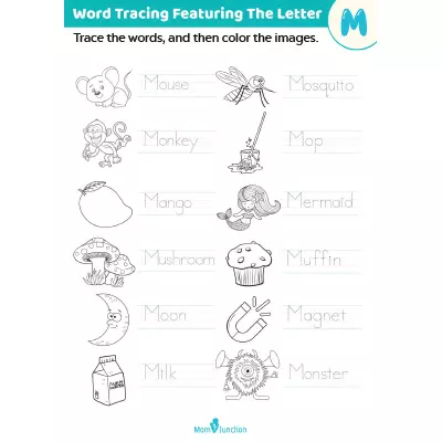 Trace The Words With The Letter "M"