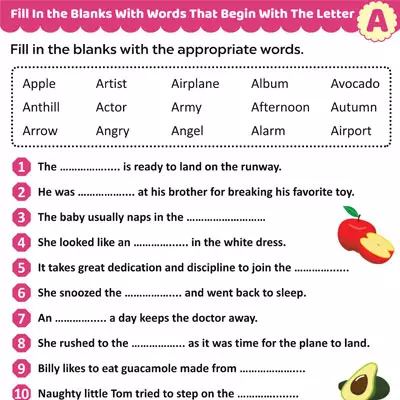 Complete The Sentences With Words That Start With "A"