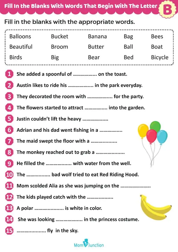 Words That Begin With B: Free Worksheet For First Grade