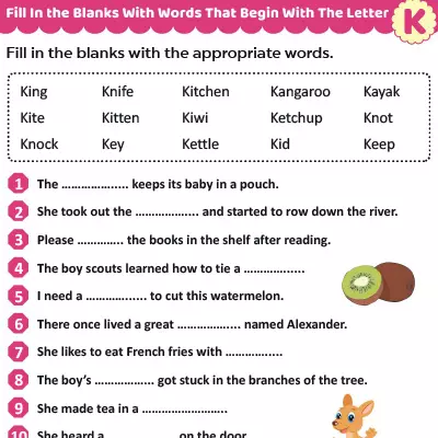 Complete The Sentences With Words That Start With "K"