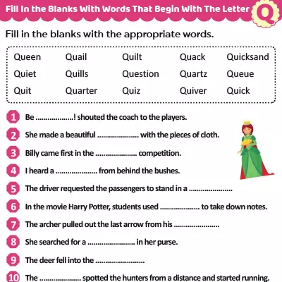 Complete The Sentences With Words That Start With "Q"