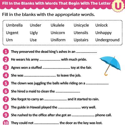 Complete The Sentences With Words That Start With "U"