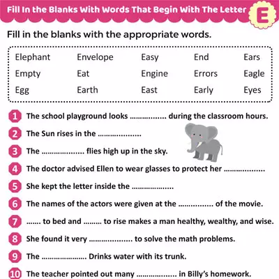 Complete The Sentences With Words That Start With "E"