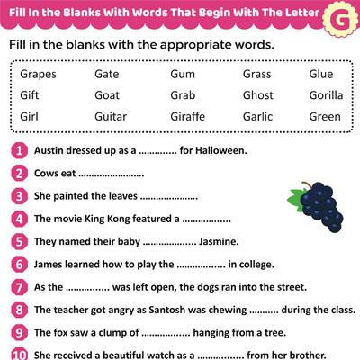 Complete The Sentences With Words That Start With "G"