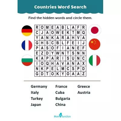Countries Word Search Puzzle For Kids