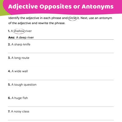 Adjective Opposites Or Antonyms Worksheet For Kids