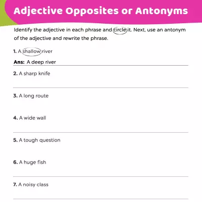 Adjective Opposites Or Antonyms Worksheet For Kids