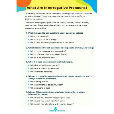 Interrogative Pronouns Worksheets