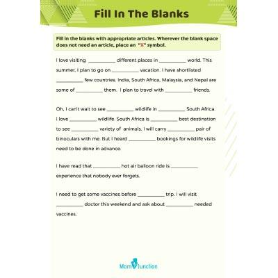 Fill Up The Suitable Articles (A, An, The) In The Sentences