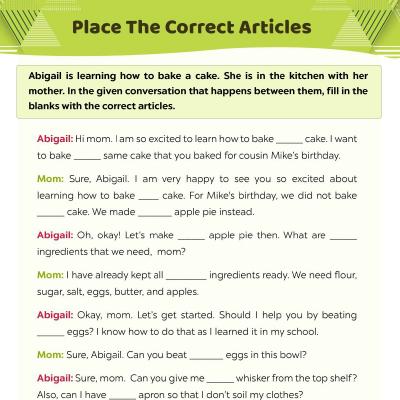 Place The Correct Articles (A, An, The) | Grammar Worksheets