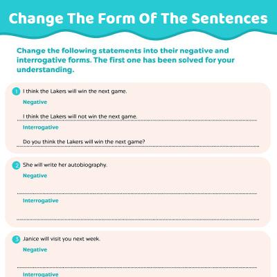 Verb Tense Worksheet: Negative And Interrogative Forms Of Future Tense