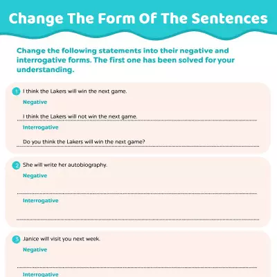 Verb Tense Worksheet: Negative And Interrogative Forms Of Future Tense
