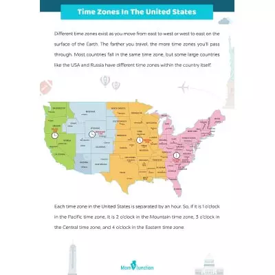 Time Zone In The United States Worksheet For Kids
