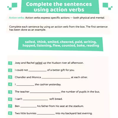 Verb Tense Worksheets: Action Verbs