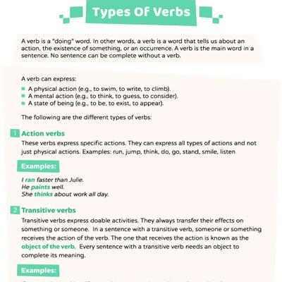 Types Of Verbs Worksheet For 5th Grade | Free And Printable