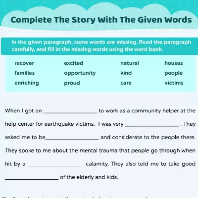 Complete the following paragraph with the given words in the box - ESL Vocabulary Exercise