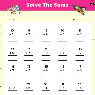 Addition Worksheets: Add The Numbers (Sum Under 20)
