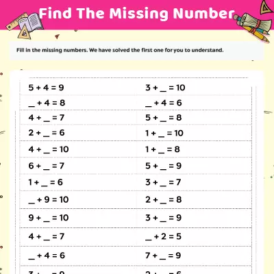 Addition Worksheets Missing Addition Printout: Find The Missing Digits