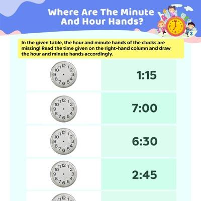 Draw The Hands Of A Clock: Quarter Hour, Half Hour, and Hour