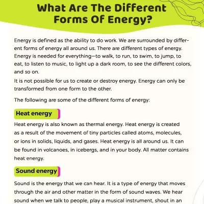 Different Types of Energy | Worksheet | MomJunction