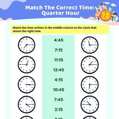 Match The Correct Time: Quarter Hour