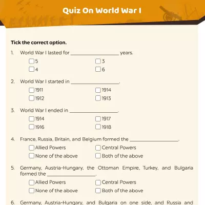 World War 1 Worksheets: An Interesting Quiz
