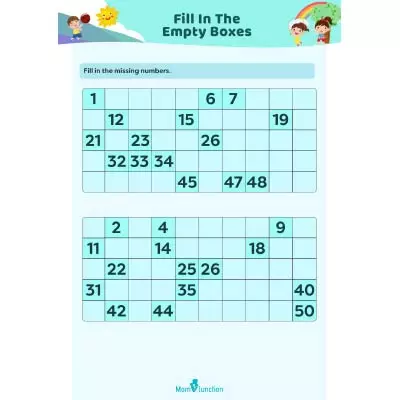 Fill In The Missing Numbers : 1 To 50