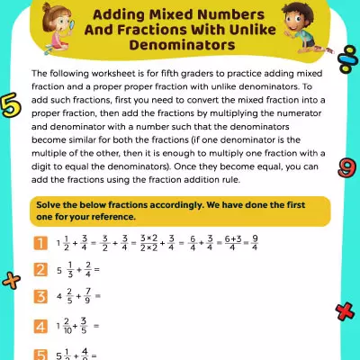 Fractions Worksheets Add Mixed Fractions And Numbers With Unlike ...