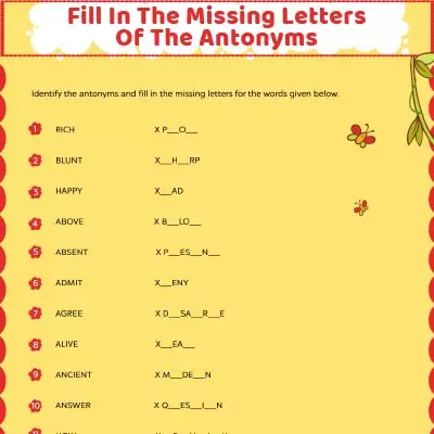 Fill In The Missing Letters Of The Antonyms