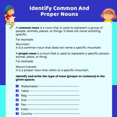 Noun Worksheets: Identify Common & Proper Nouns