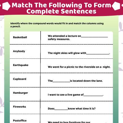 Match The Following With Apt Compound Words | MomJunction