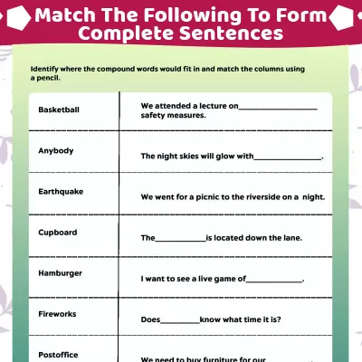 Match The Following With The Apt Compound Words To Form Sentence
