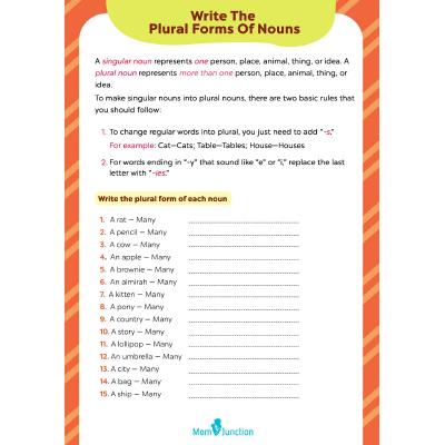 Noun Worksheets: Write The Plural Form Of Each Noun
